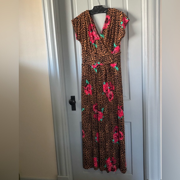 IMAN | Dresses | Iman Leopard And Pink Floral Maxi Dress | Poshmark